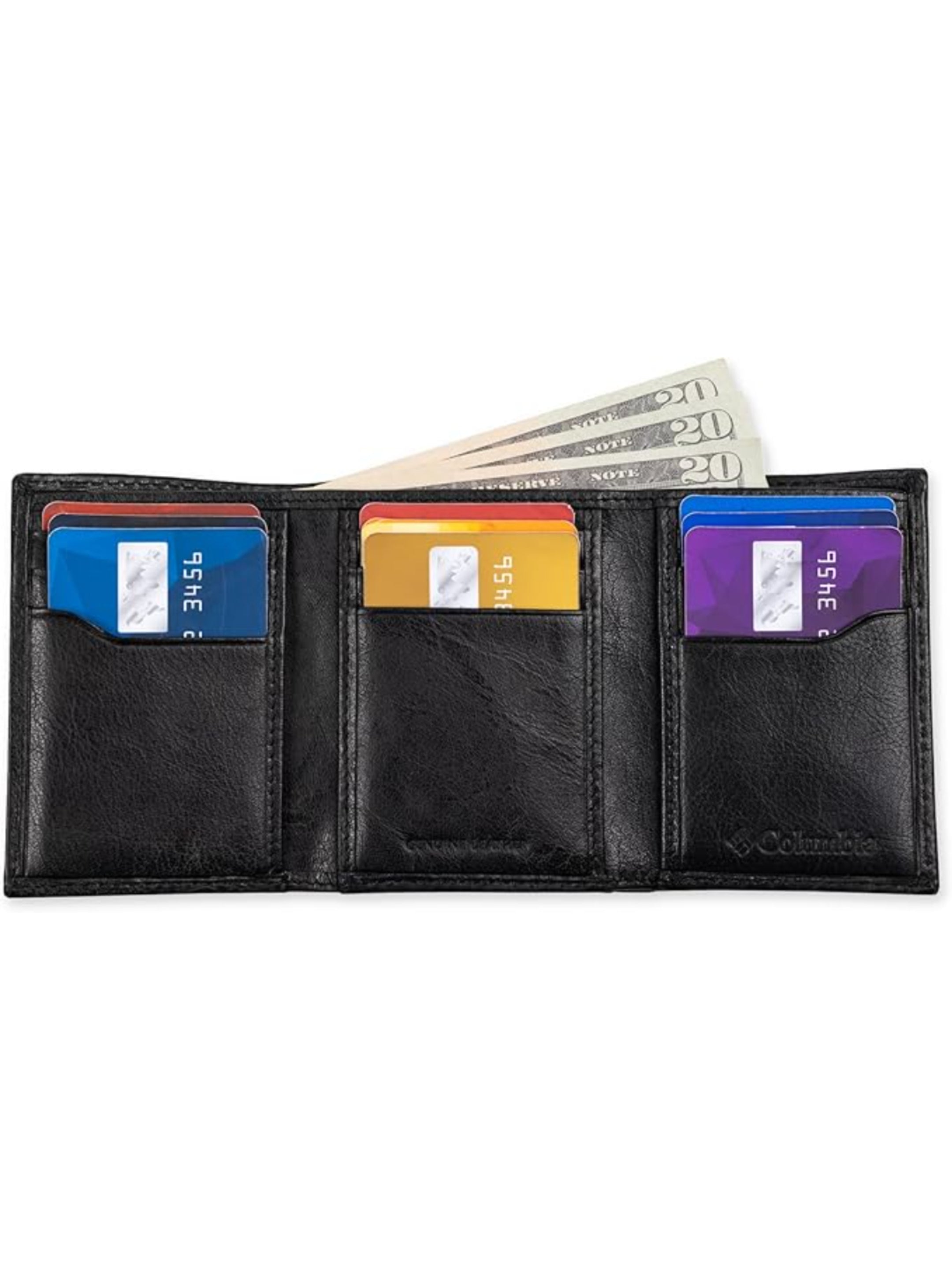 Columbia Men Black Trifold Wallet with Zipper Back Wall Bill Pocket ...