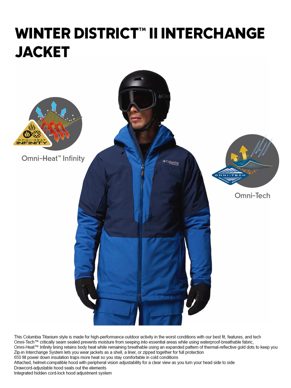 Columbia Men Navy Blue Omni-Heat Inifnity Winter District II Hooded In ...