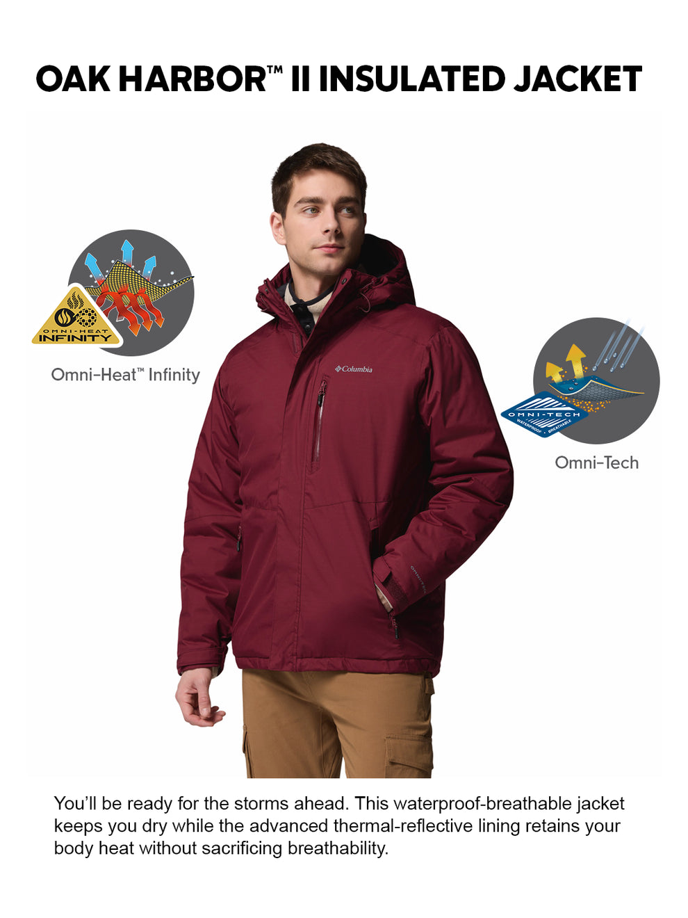 Columbia Men Red Omni-Heat Inifnity Oak Harbor II Hooded Down Jacket ...